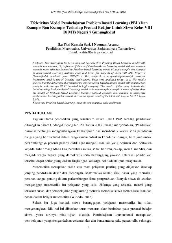 (PDF) Efektivitas Model Pembelajaran Problem Based Instruction (PBI) dan Model Pembelajaran Mind ...