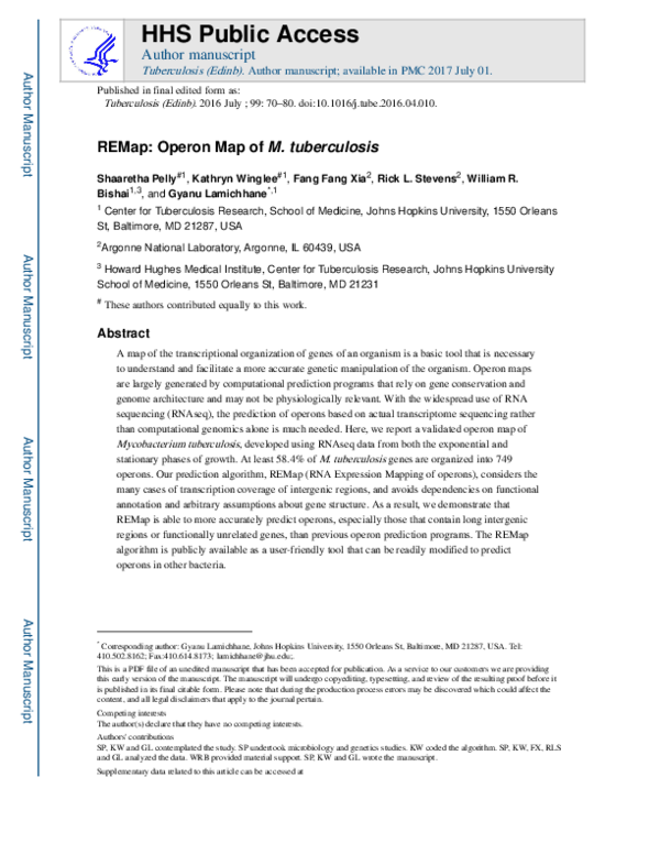 (PDF) REMap: Operon map of M. tuberculosis based on RNA sequence data