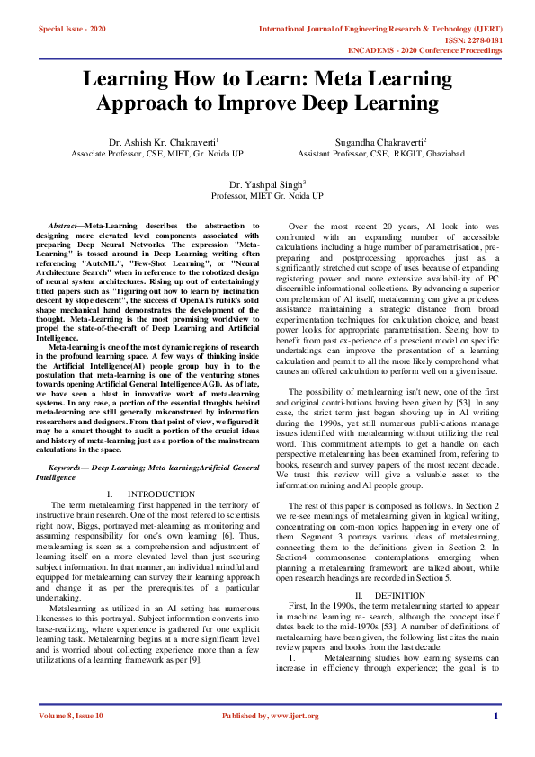 (PDF) Learning How to Learn: Meta Learning Approach to Improve Deep Learning