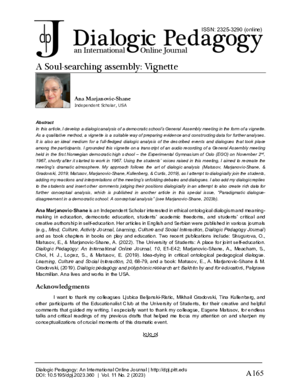 (PDF) A Soul-searching assembly: Vignette | Ana Marjanovic-Shane ...