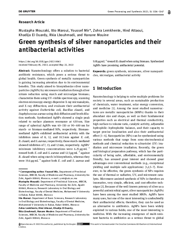 (PDF) Green synthesis of silver nanoparticles and their antibacterial activities