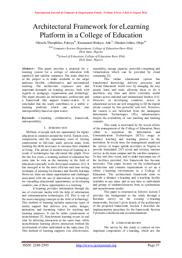 (PDF) Architectural Framework for eLearning Platform in a College of ...