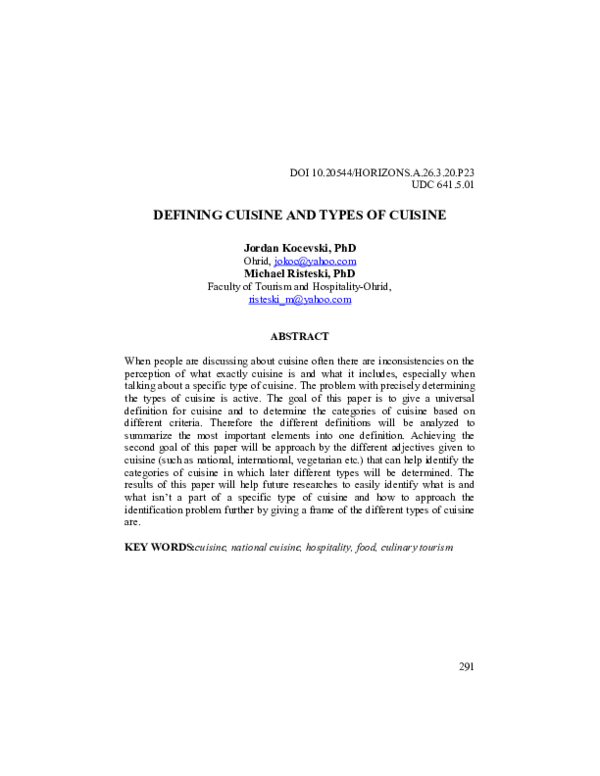 (PDF) Defining cuisine and types of cuisine