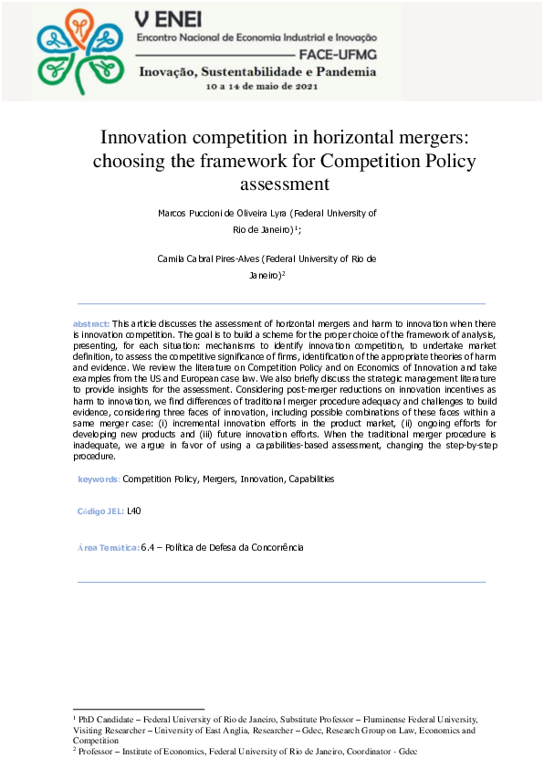 (PDF) Innovation competition in horizontal mergers: choosing the ...