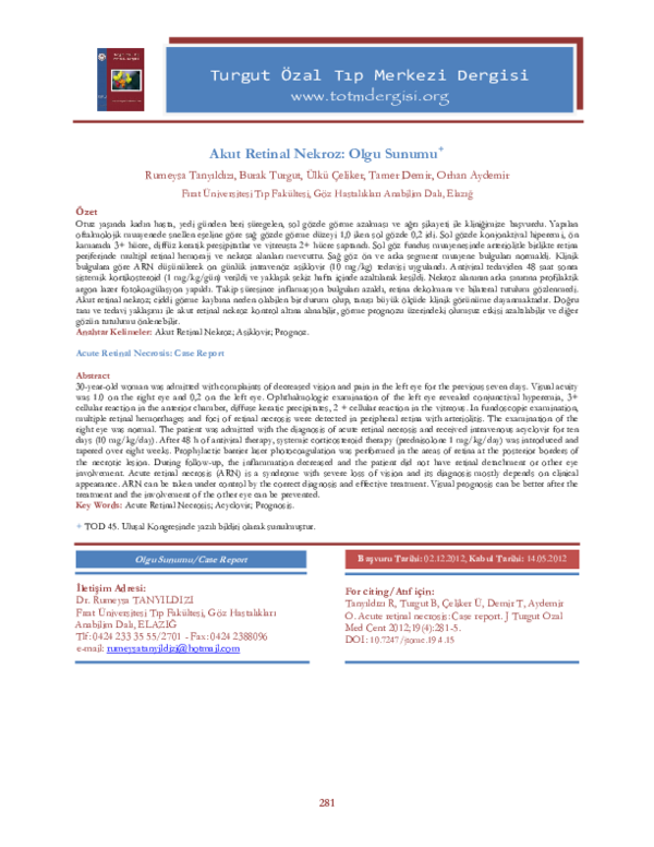 (PDF) Acute Retinal Necrosis: Case Report | Burak Turgut - Academia.edu