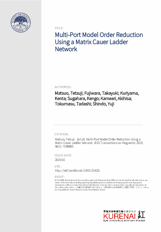 (PDF) Multi-Port Model Order Reduction Using a Matrix Cauer Ladder Network