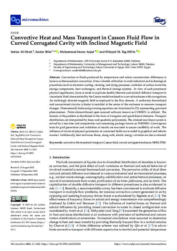 (PDF) Convective Heat and Mass Transport in Casson Fluid Flow in Curved Corrugated Cavity with ...