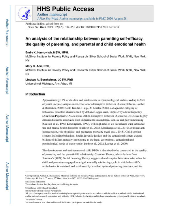 (PDF) An analysis of the relationship between parenting self-efficacy, the quality of parenting ...