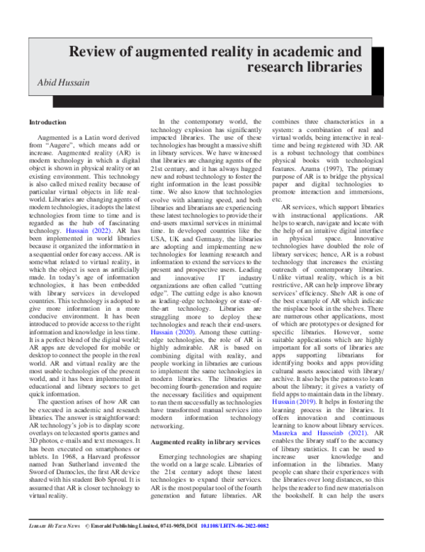 (PDF) Review of augmented reality in academic and research libraries