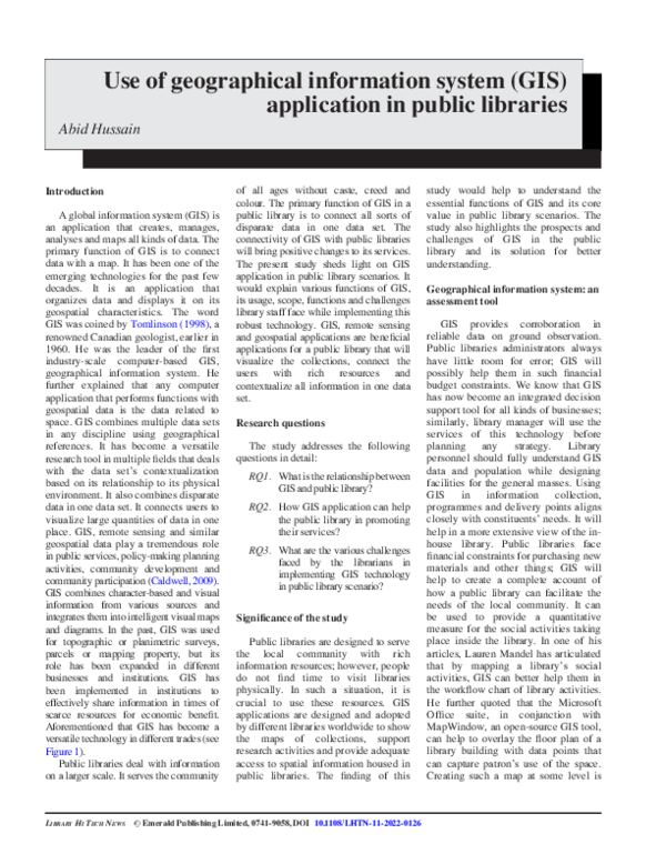 (PDF) Use of geographical information system (GIS) application in public libraries