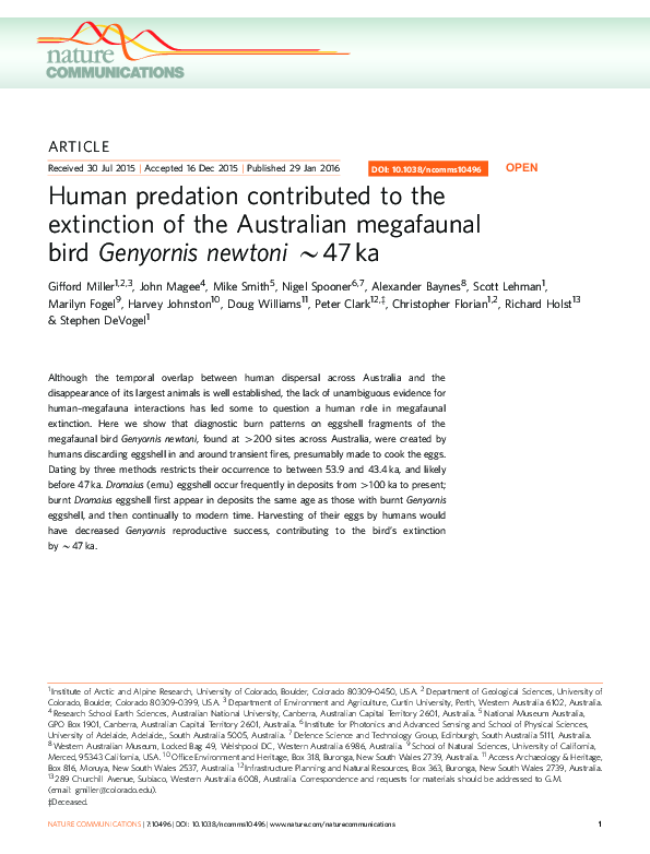 (PDF) Human predation contributed to the extinction of the Australian ...