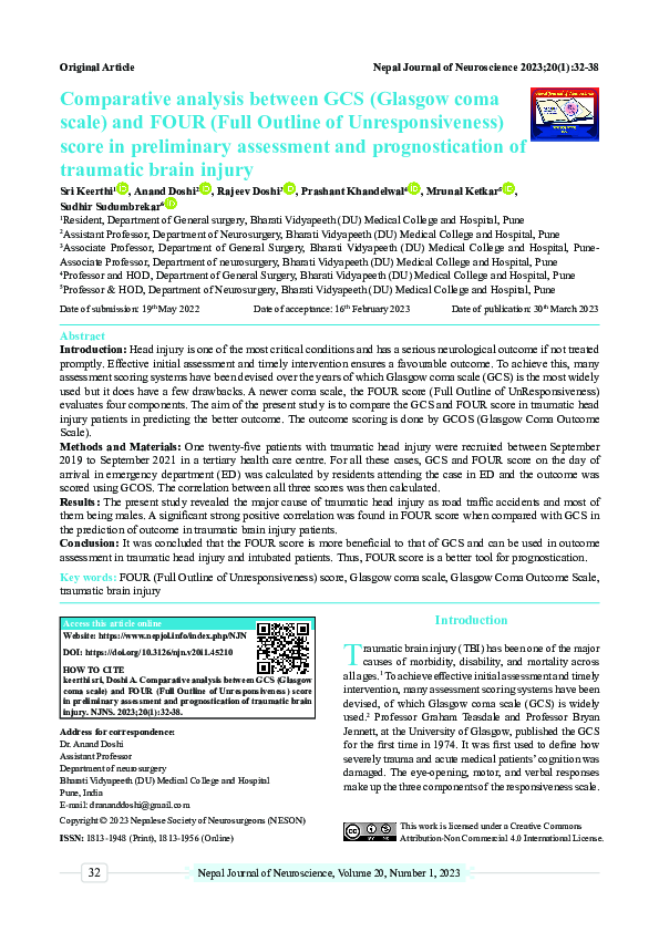 (PDF) Comparative analysis between GCS (Glasgow coma scale) and FOUR ...