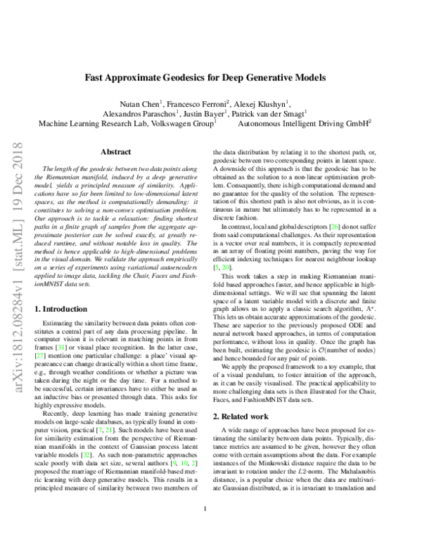 (PDF) Fast Approximate Geodesics for Deep Generative Models. (arXiv:1812.08284v2 [stat.ML] UPDATED)