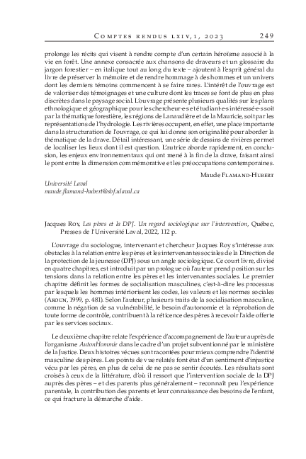 (PDF) Jacques Roy, Les pères et la DPJ. Un regard sociologique sur l ...