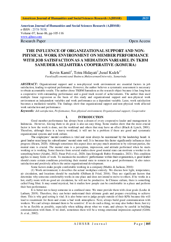 (PDF) THE INFLUENCE OF ORGANIZATIONAL SUPPORT AND NON-PHYSICAL WORK ...