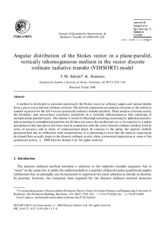 (PDF) Angular distribution of the Stokes vector in a plane-parallel ...