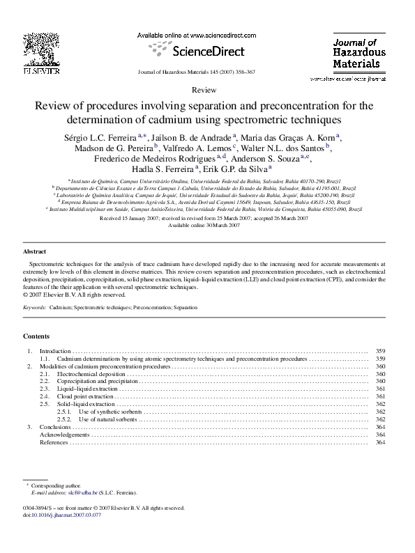 Pdf Review Of Procedures Involving Separation And Preconcentration For The Determination Of