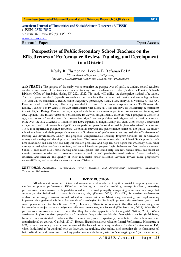(PDF) Perspectives of Public Secondary School Teachers on the Effectiveness of Performance ...