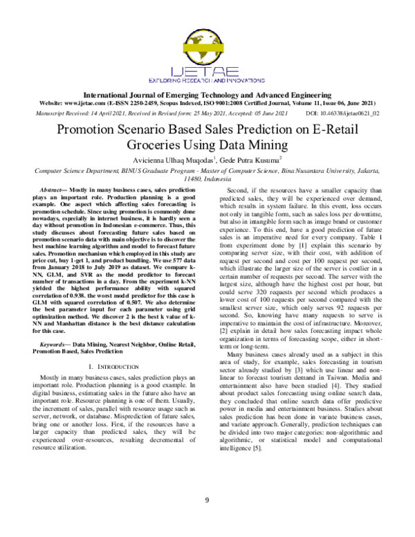 (PDF) Promotion Scenario Based Sales Prediction on E-Retail Groceries ...