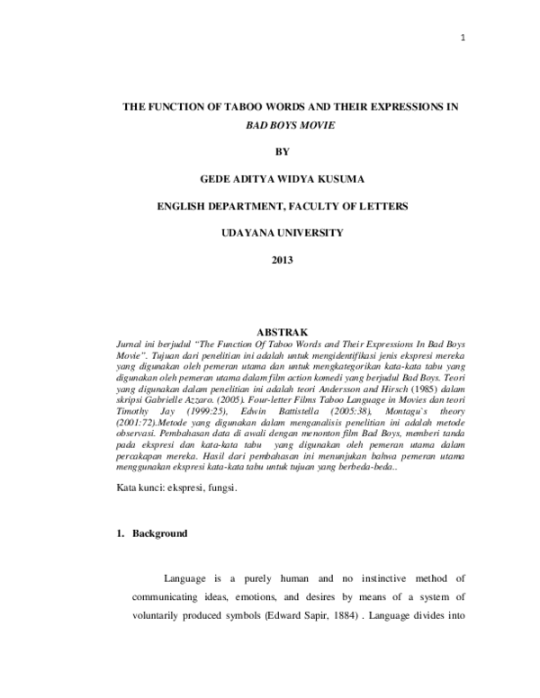(PDF) The Function of Taboo Words and Their Expressions in Bad Boys Movie