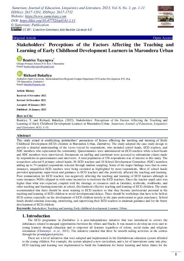 (PDF) Stakeholders` Perceptions of the Factors Affecting the Teaching ...