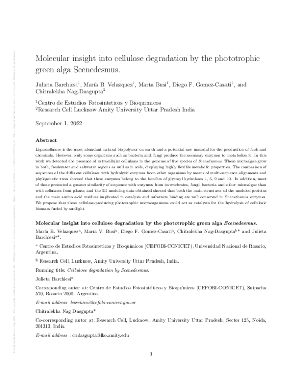 (PDF) Molecular insight into cellulose degradation by the phototrophic green alga Scenedesmus