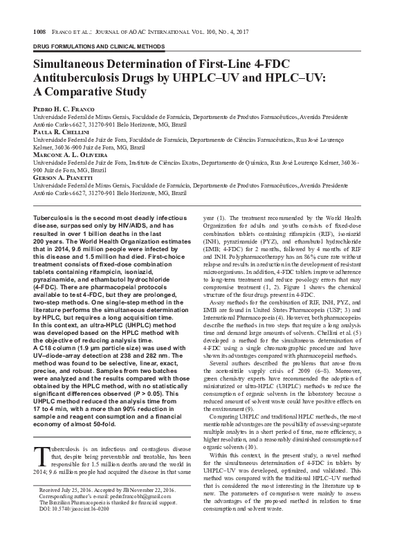 (PDF) Simultaneous Determination of First-Line 4-FDC Antituberculosis ...
