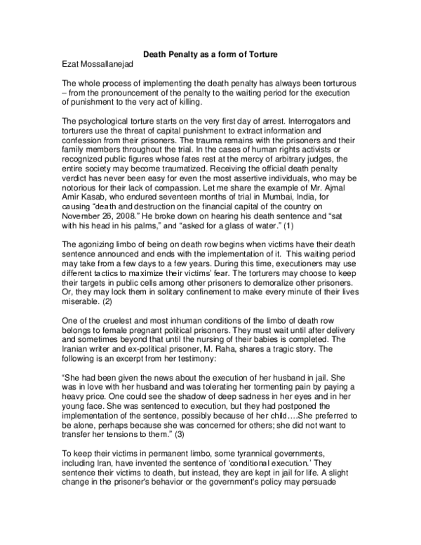 (PDF) Death Penalty as a form of Torture
