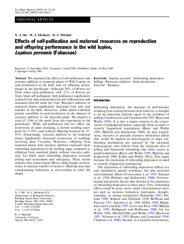 (PDF) Effects of self-pollination and maternal resources on ...