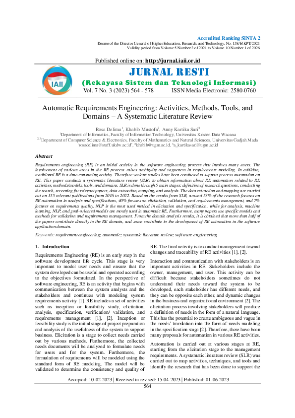 (PDF) Automatic Requirements Engineering: Activities, Methods, Tools, and Domains – A Systematic ...