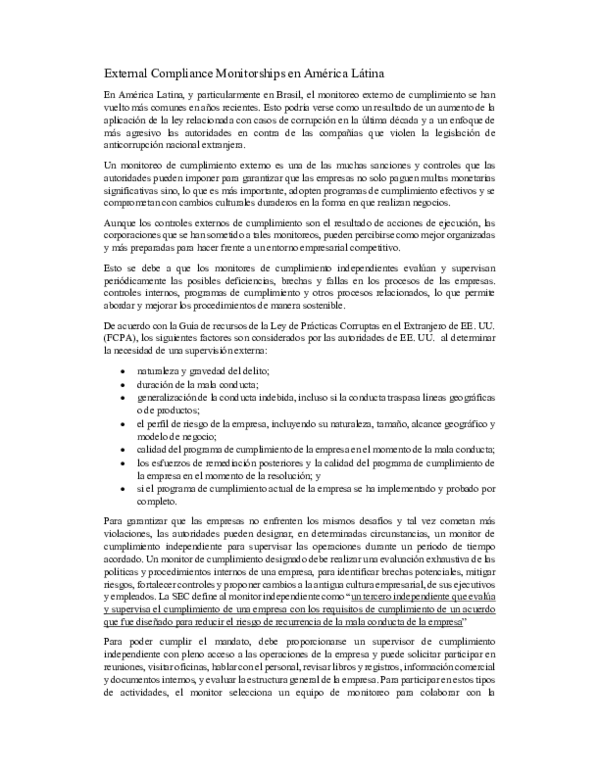 (PDF) External Compliance Monitorships en América Látina