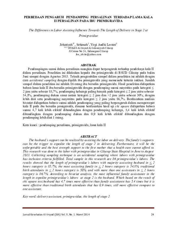 (PDF) Perbedaan Pengaruh Pendamping Persalinan Terhadap Lama Kala II ...