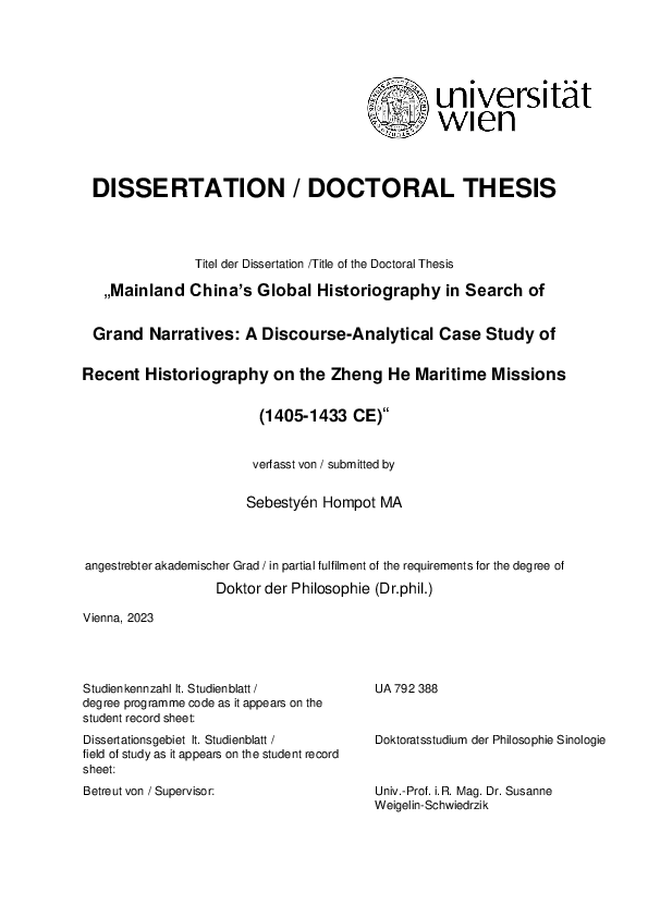 (PDF) DISSERTATION / DOCTORAL THESIS "Mainland China's Global Historiography in Search of Grand ...