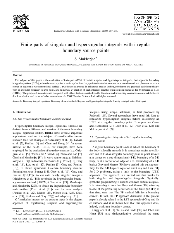 (PDF) Finite Parts of Singular Integrals at Irregular Boundaries