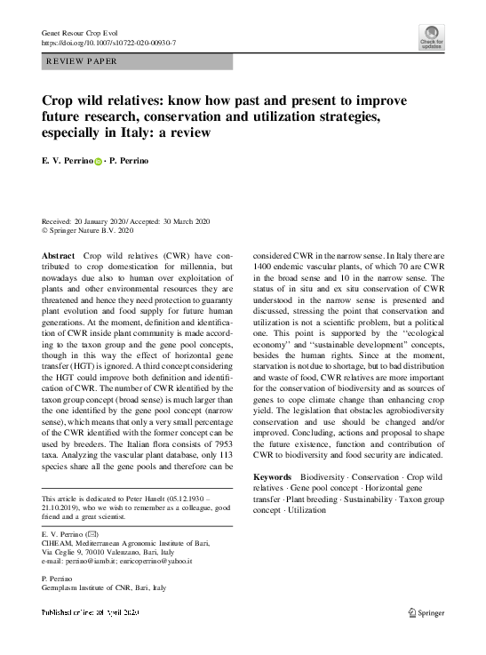 (PDF) Crop wild relatives: know how past and present to improve future research, conservation ...