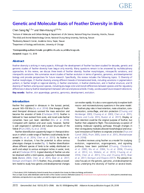 (PDF) Genetic and Molecular Basis of Feather Diversity in Birds