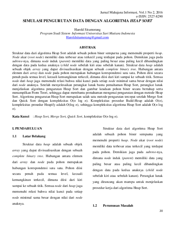 (PDF) Simulasi Pengurutan Data Dengan Algoritma Heap Sort