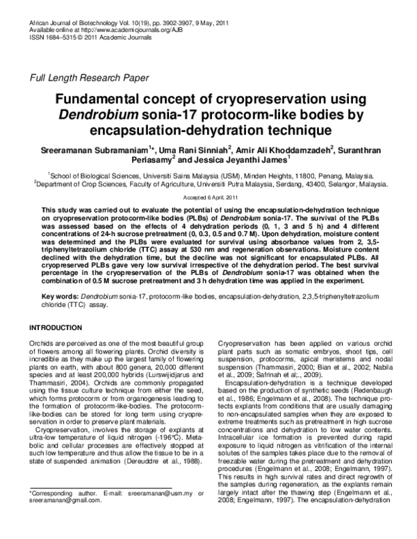 (PDF) Fundamental concept of cryopreservation using Dendrobium sonia-17 ...