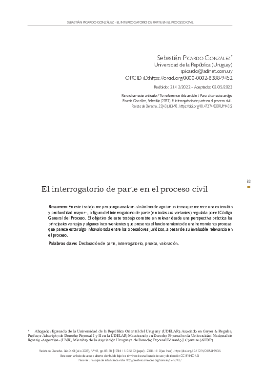 (PDF) El interrogatorio de parte en el proceso civil