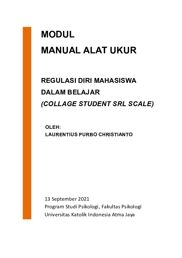 (PDF) Modul Manual Alat Ukur Regulasi Diri Mahasiswa Dalam Belajar (Collage Student SRL Scale)