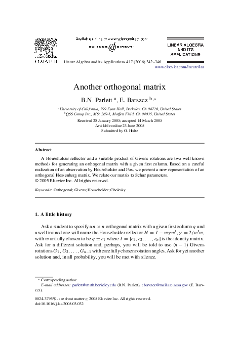 (PDF) Another orthogonal matrix