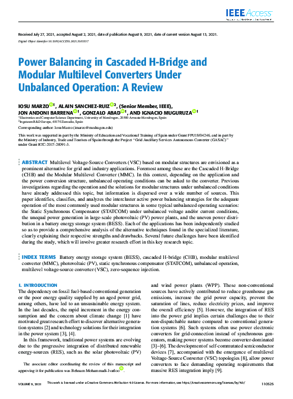 Pdf Power Balancing In Cascaded H Bridge And Modular Multilevel Converters Under Unbalanced