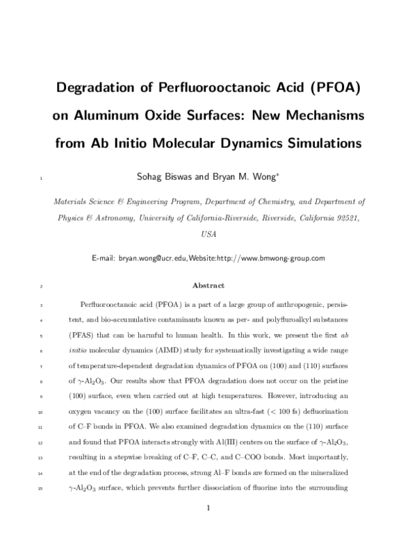 (PDF) Degradation of Perfluorooctanoic Acid (PFOA) on Aluminum Oxide ...