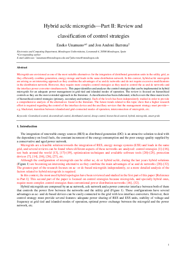 Pdf Hybrid Ac Dc Microgrids—part Ii Review And Classification Of Control Strategies