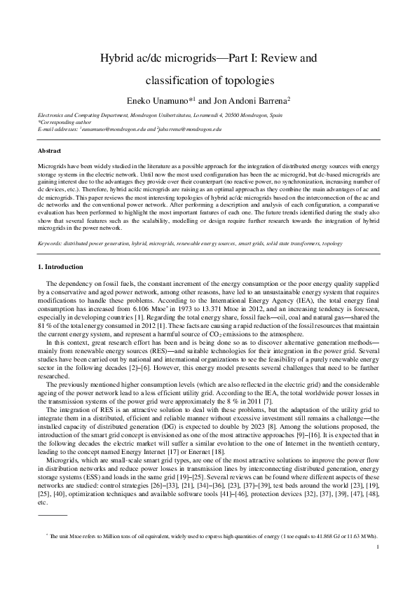 (PDF) Hybrid ac/dc microgrids—Part I: Review and classification of topologies