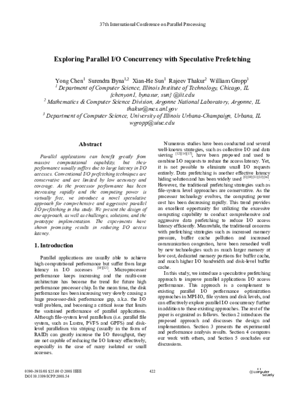 Pdf Exploring Parallel Io Concurrency With Speculative Prefetching