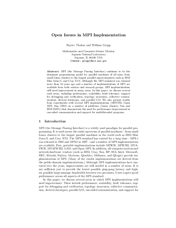 Pdf Open Issues In Mpi Implementation