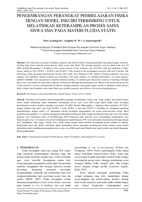 (PDF) Pengembangan Perangkat Pembelajaran Fisika Dengan Model Inkuiri Terbimbing Untuk ...