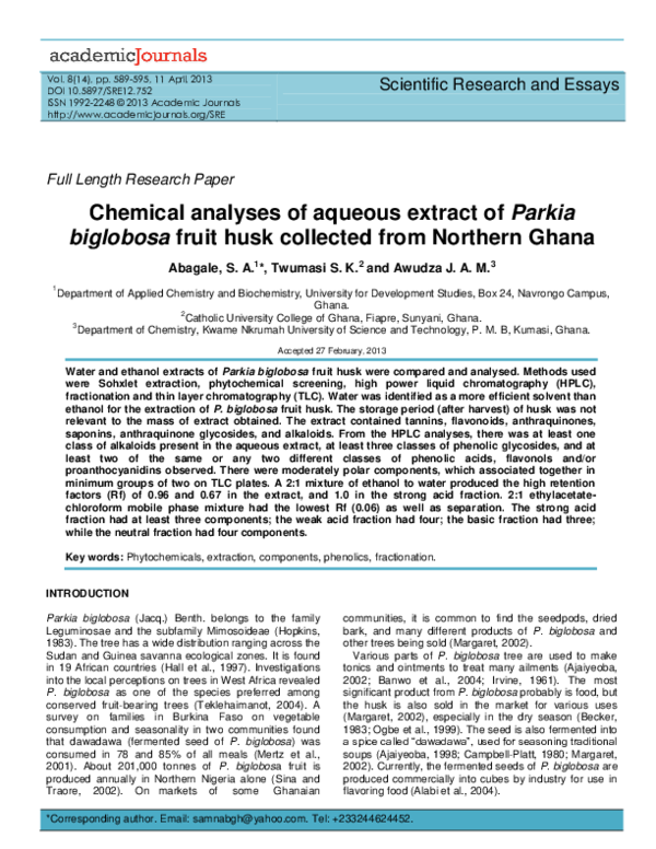 (PDF) Chemical Analyses of Aqueous Extract of Parkia biglobosa fruit ...