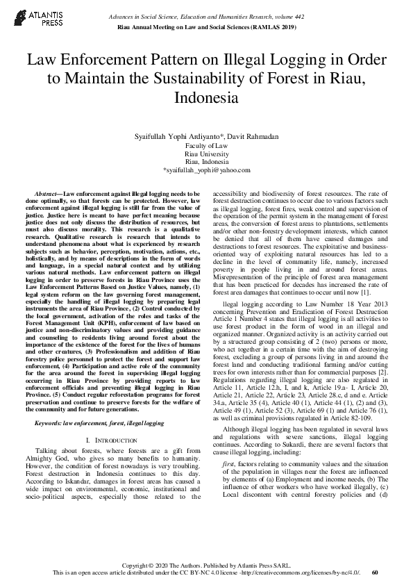 (PDF) Law Enforcement Pattern on Illegal Logging in Order to Maintain the Sustainability of ...